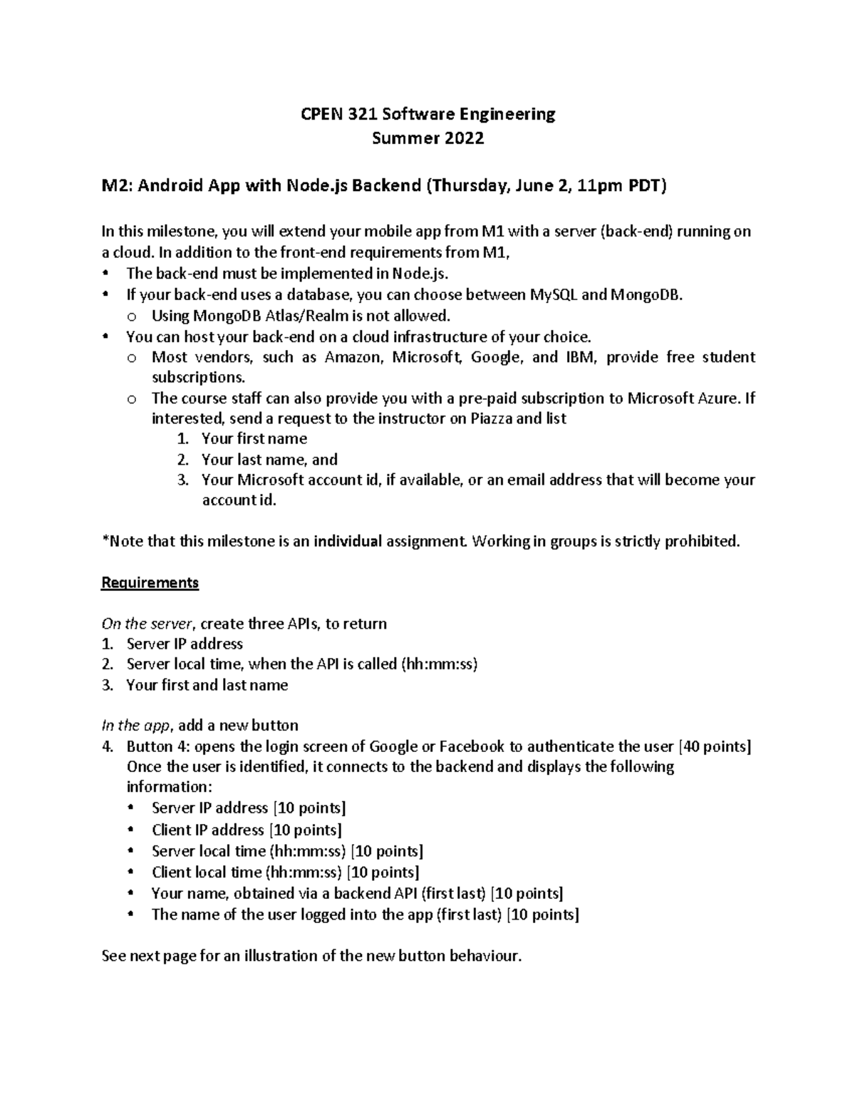 M2 Frontend And Backend - CPEN 321 Software Engineering Summer 2022 M2 ...