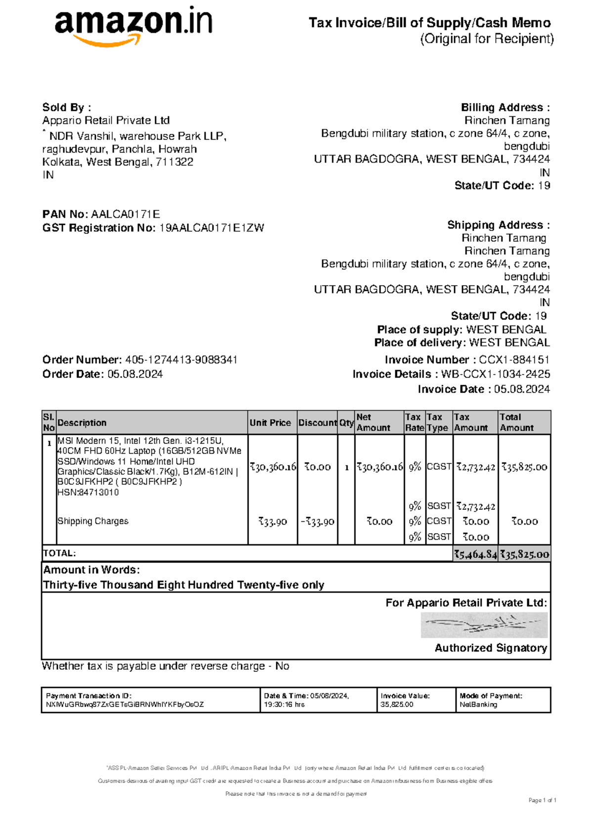 Invoice - Ghhggh - Tax Invoice/Bill of Supply/Cash Memo (Original for ...