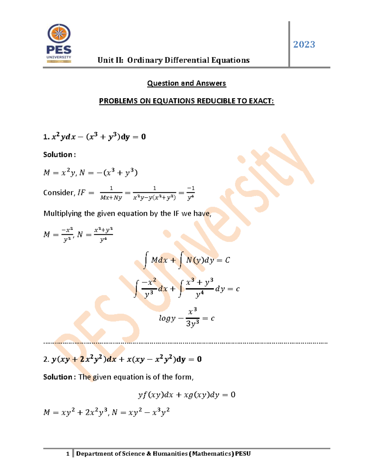 Unit 2 Qa - ..... - Unit II: Ordinary Differential Equations Question ...