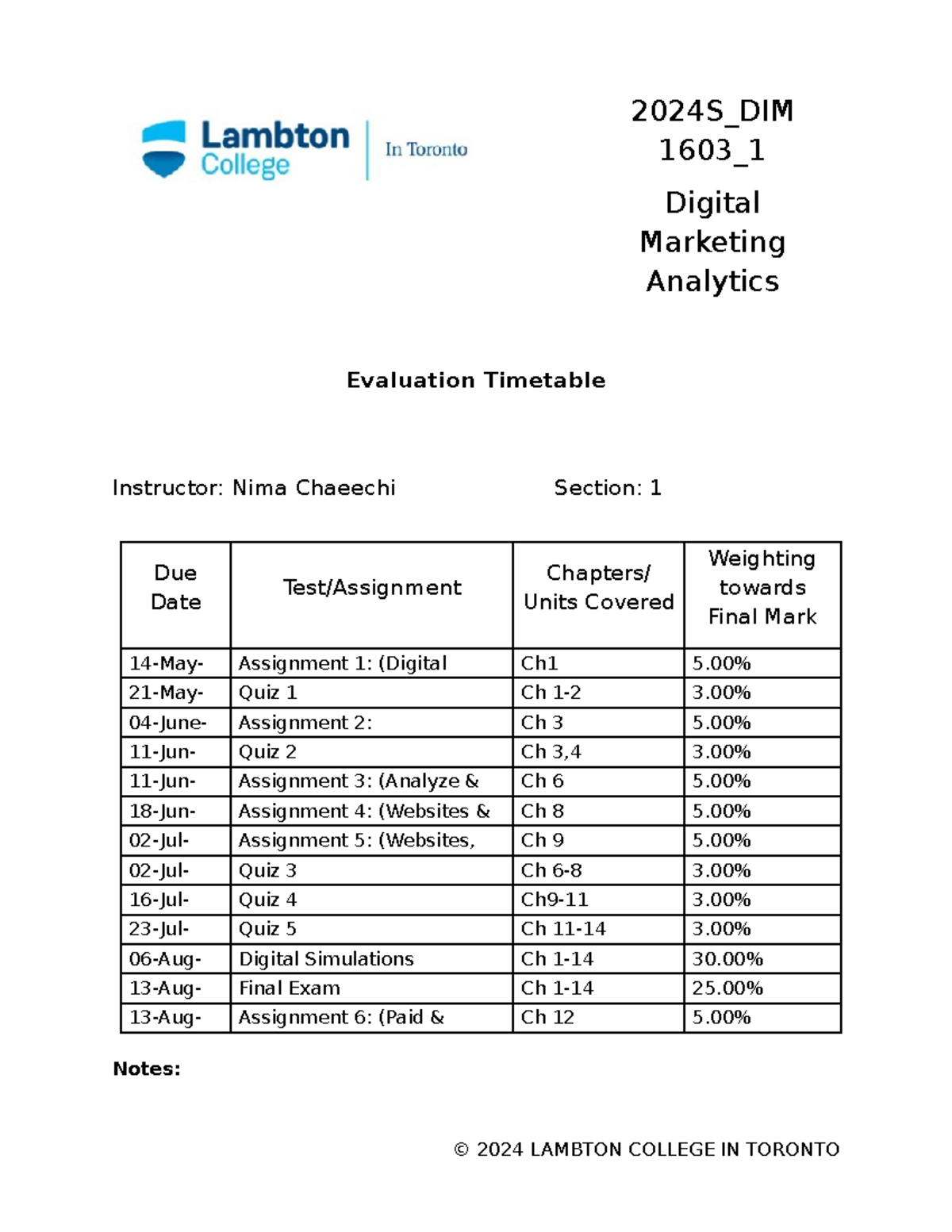Evaluation Timetable-2024S DIM 1603 1 Revised June 6th - 2024S_DIM 1603_ Digital Marketing ...