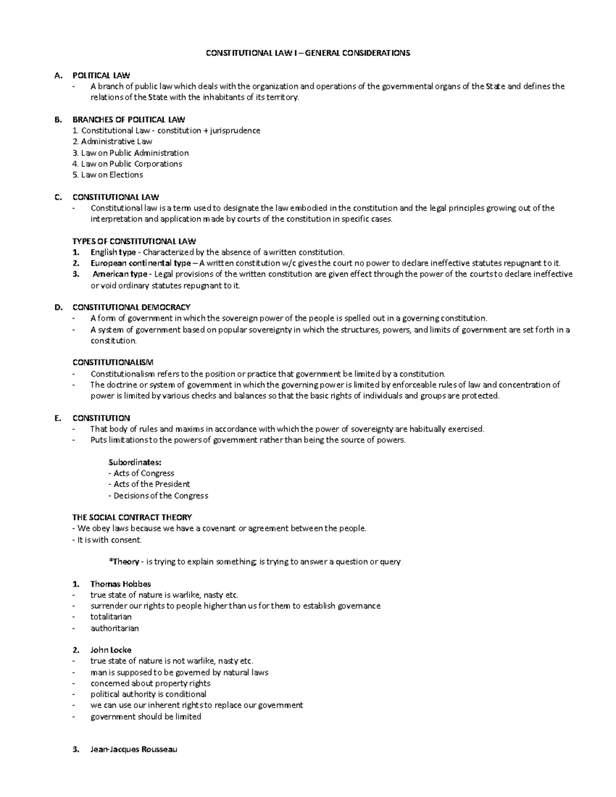 Constitutional Law I - Notes - CONSTITUTIONAL LAW I 3 GENERAL ...