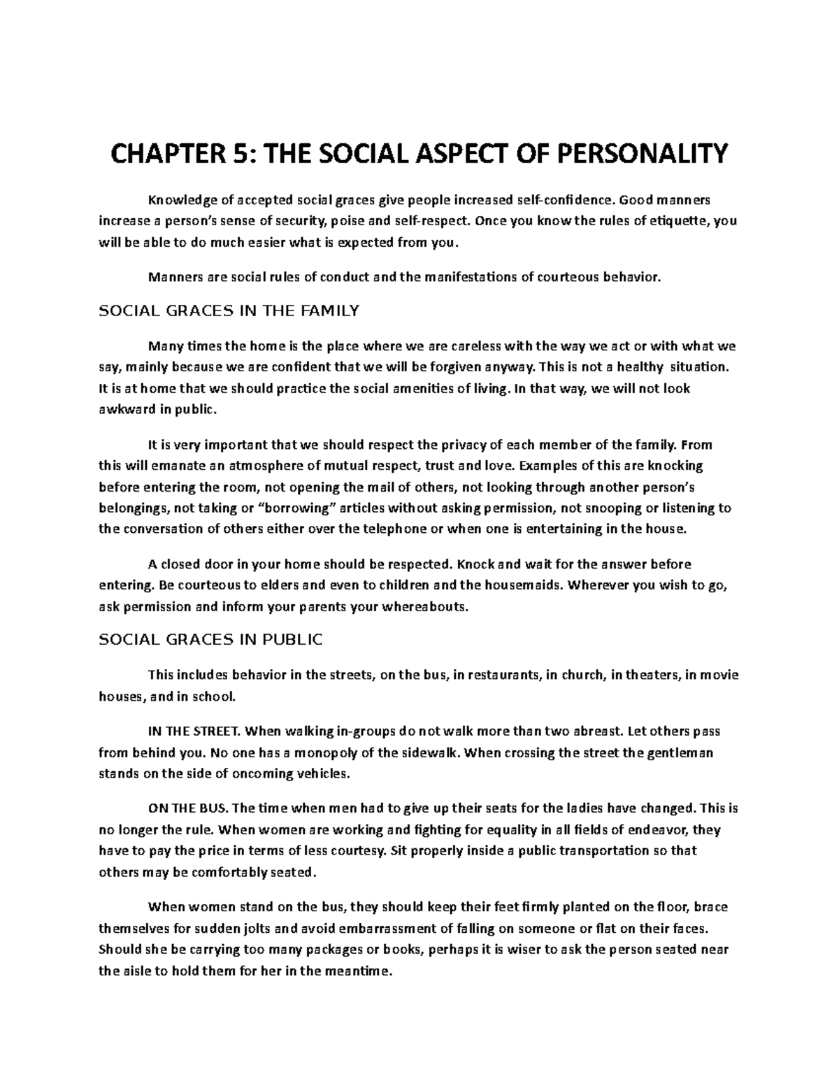 Chapter 5 social aspect of personality - CHAPTER 5: THE SOCIAL ASPECT ...
