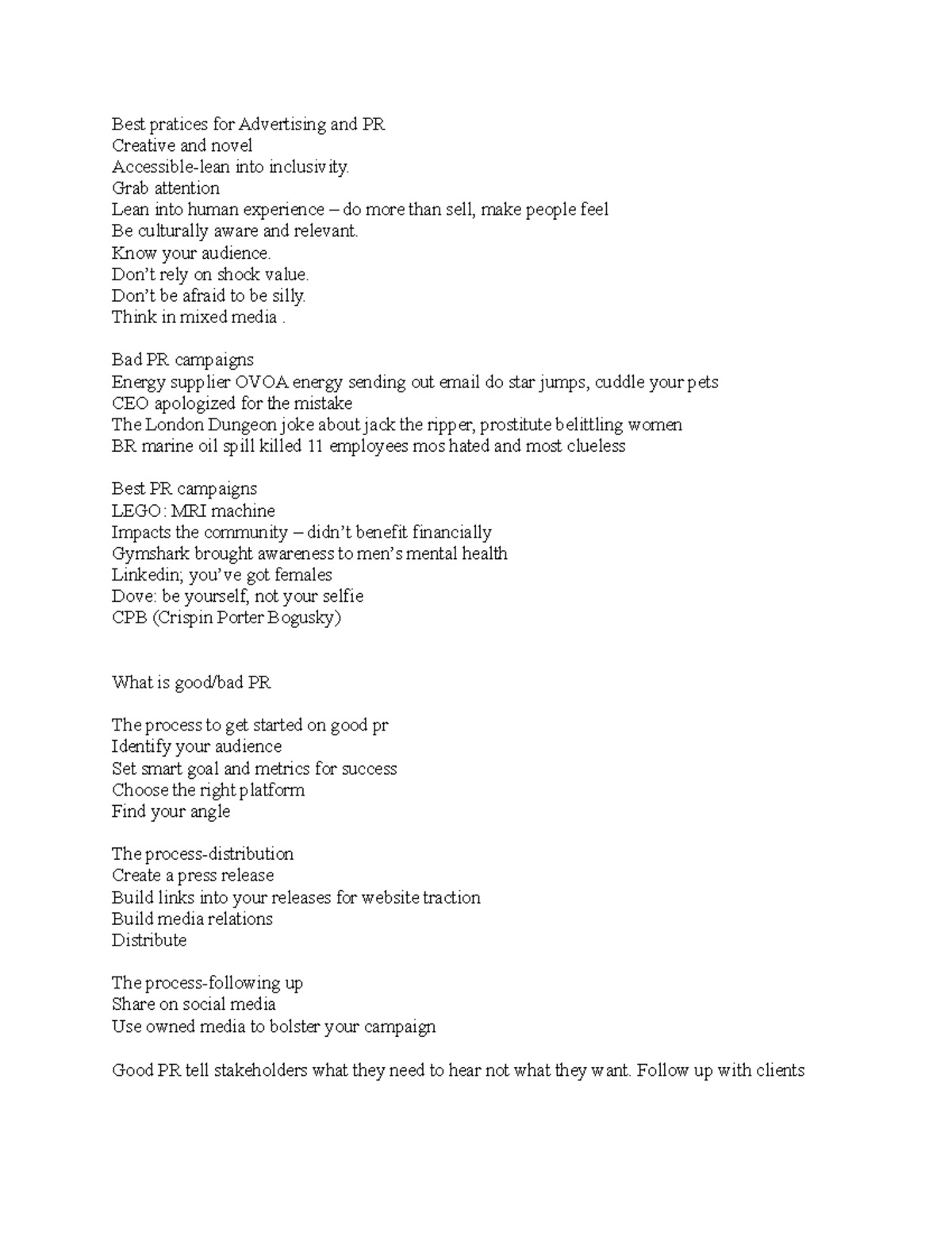 CH 8-10 - Chapters focus on what makes a good PR campaign and makes a ...