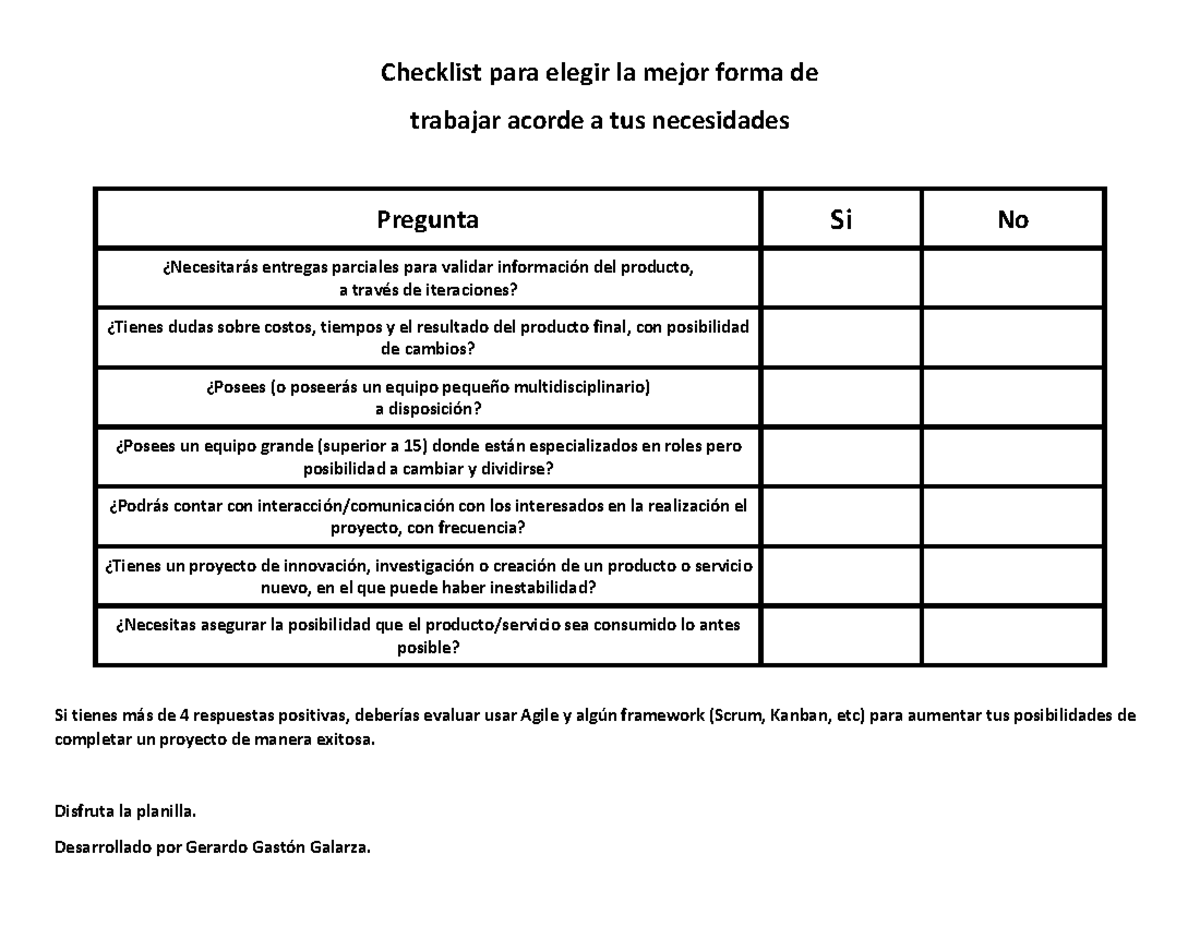 Checklist - Disfruta la planilla. Desarrollado por Gerardo Gastón ...