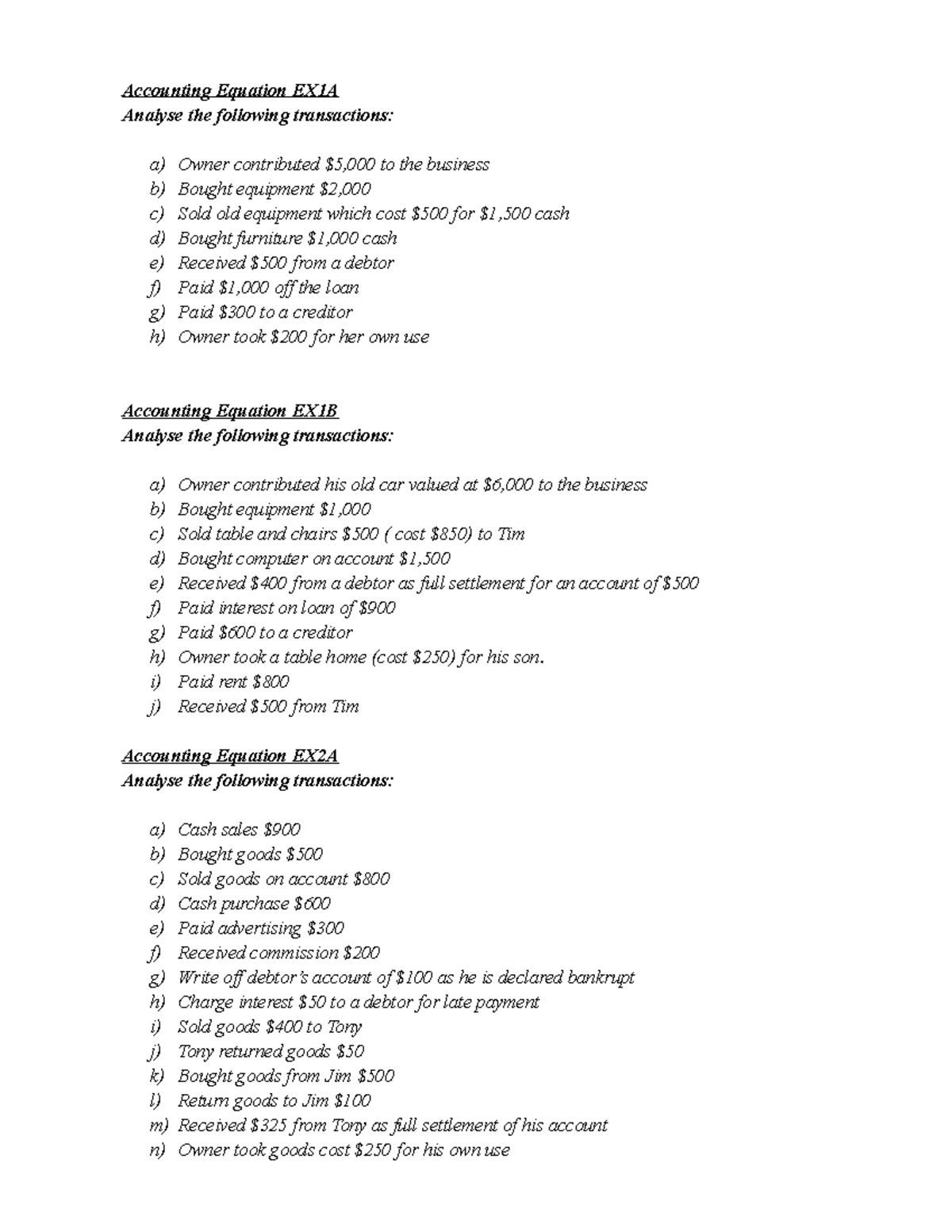 Sample/practice exam April 2019, questions - Accounting Equation EX1A ...