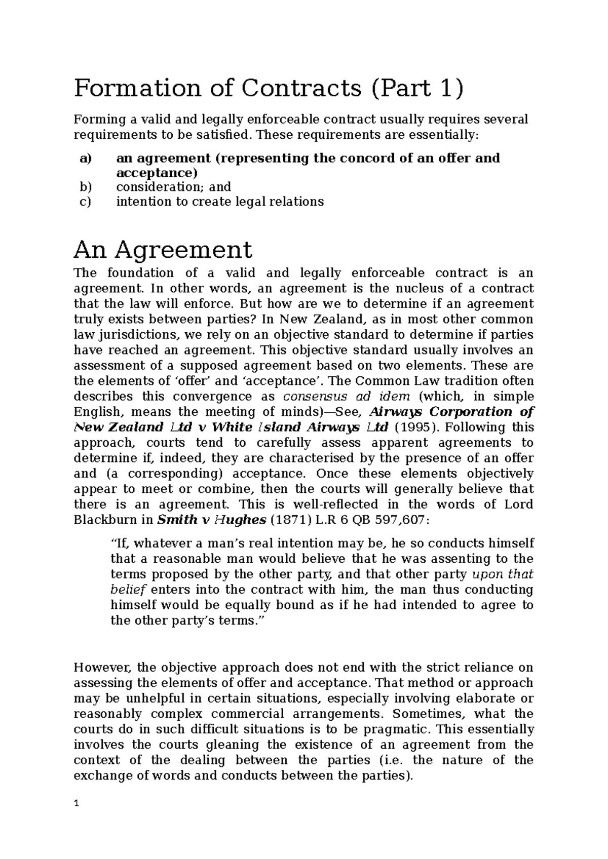 Offer and Acceptance (2024)-updated - Formation of Contracts (Part 1) Forming a valid and ...