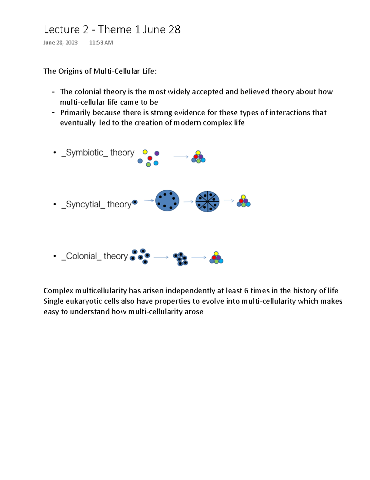 Bio 371 Wednesday Friday Notes - The Origins of Multi-Cellular Life ...