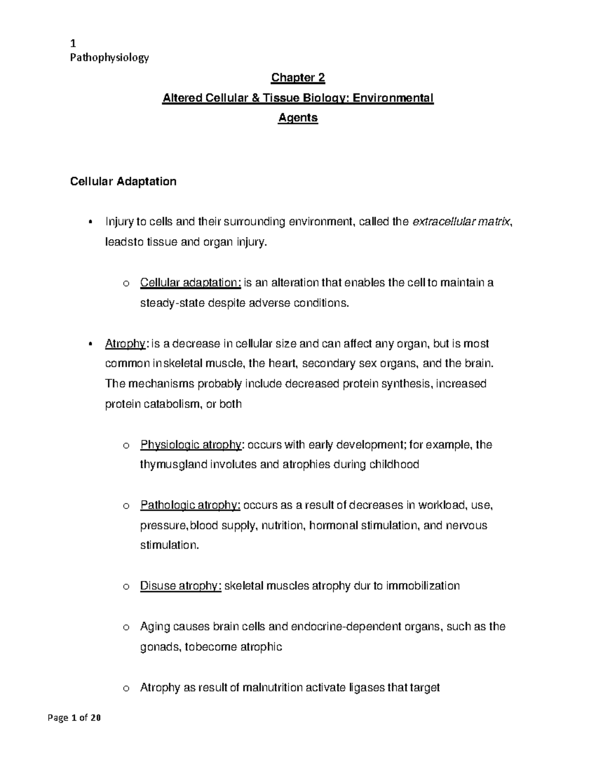 Chapter 2 Altered Cellular Tissue Biology - Pathophysiology Chapter 2 ...