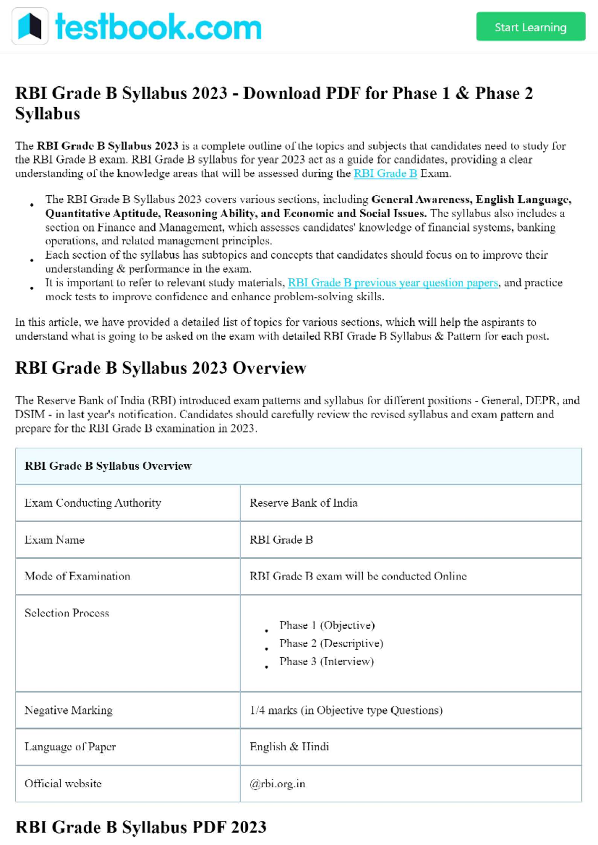 RBI Grade B Syllabus 2023 - Download PDF for Phase 1 & Phase 2 Syllabus - Studocu
