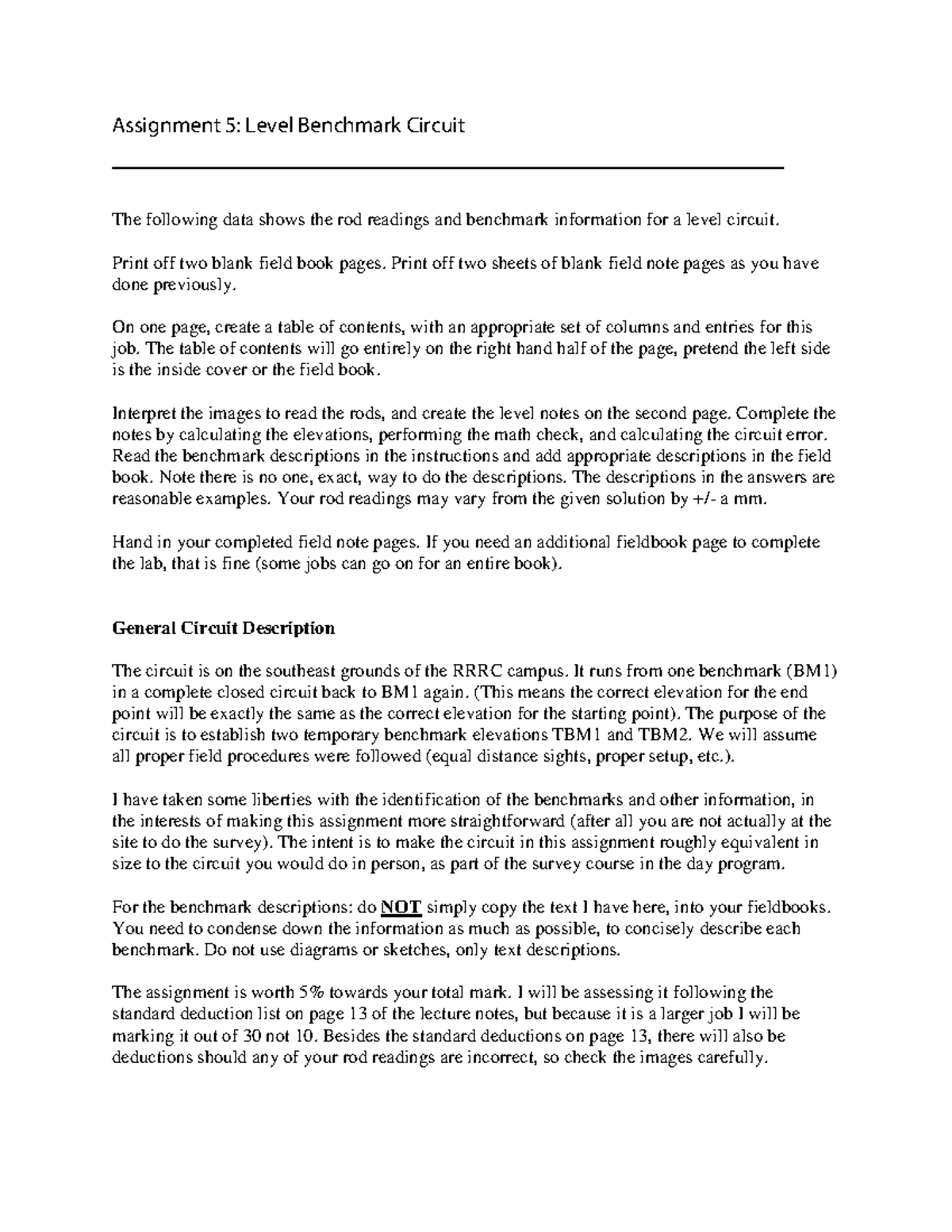 Assignment 5 - Level Benchmark Circuit - Print off two blank field book ...
