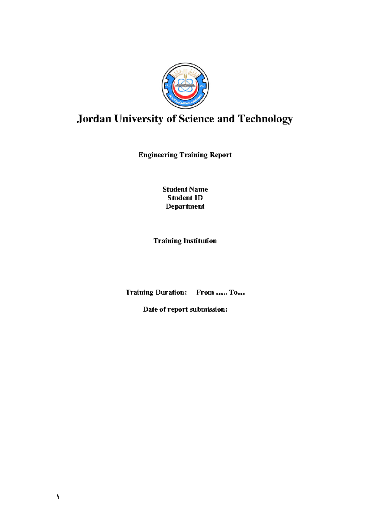 Training report template - Jordan University of Science and Technology ...
