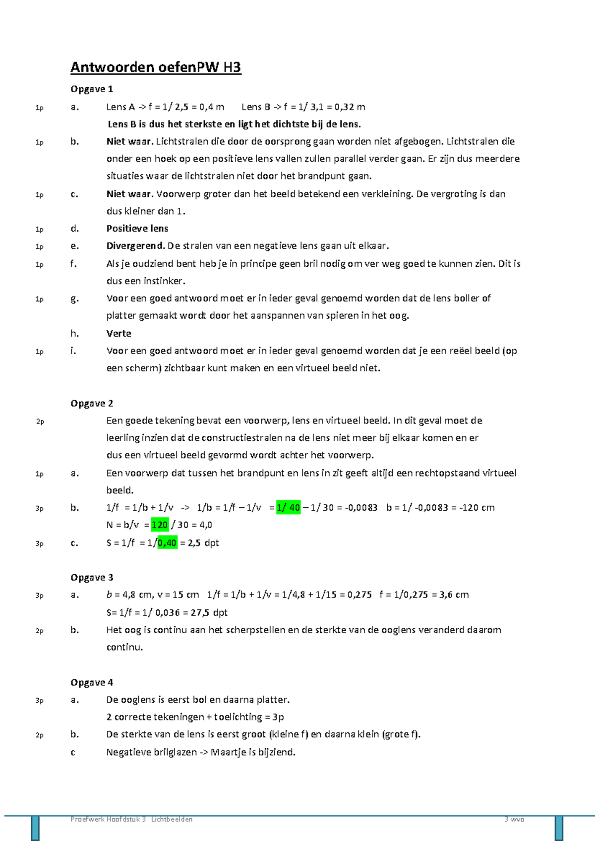 Natuurkunde H3 Oefen PW antwoorden - Proefwerk Hoofdstuk 3 Lichtbeelden 3 wvo Antwoorden oefenPW ...