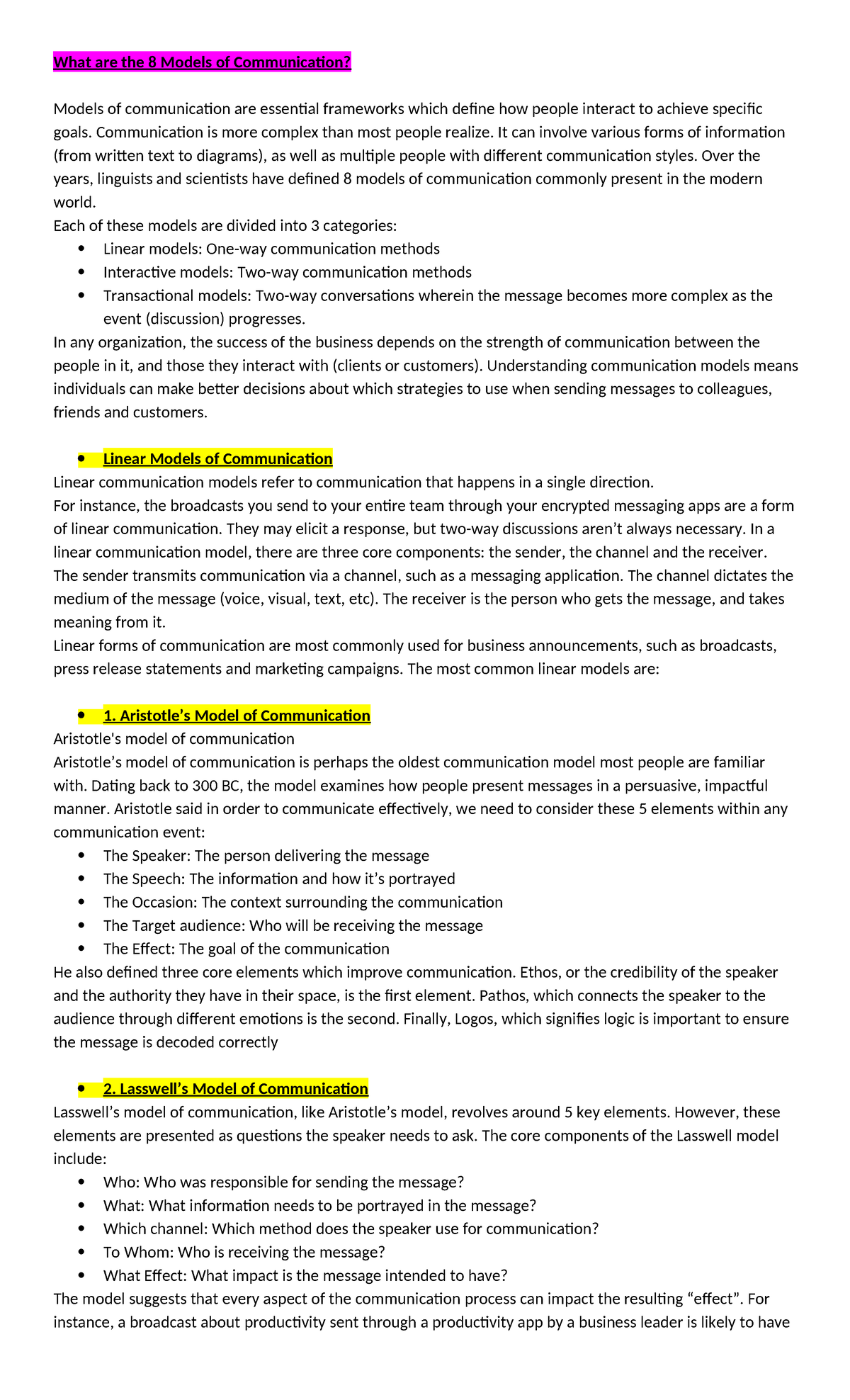 Models OF Communication - What are the 8 Models of Communication ...
