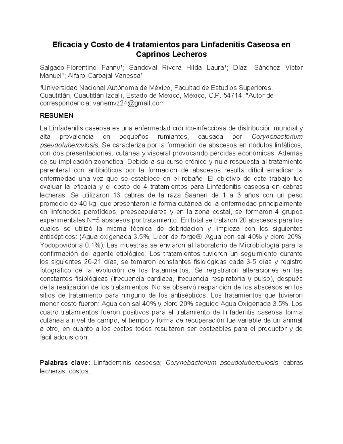 Alepry CS Resumen linfadenitis Caseosa - Eficacia y Costo de 4 ...