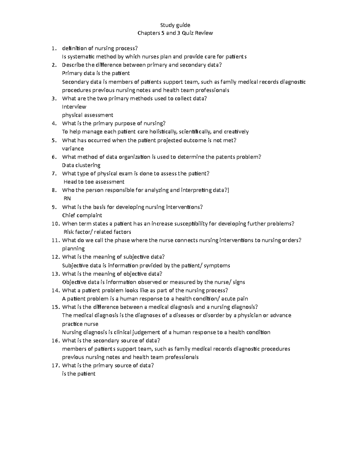Quiz 3 Nursing Process 1 - Chapters 5 and 3 Quiz Review definition of ...