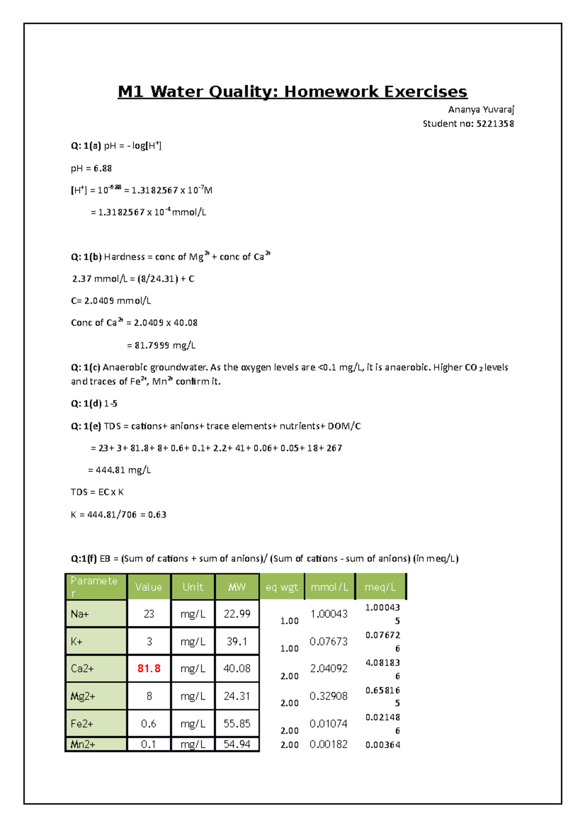 M1 - M1 assignment with all answers explained in detail. - M1 Water ...