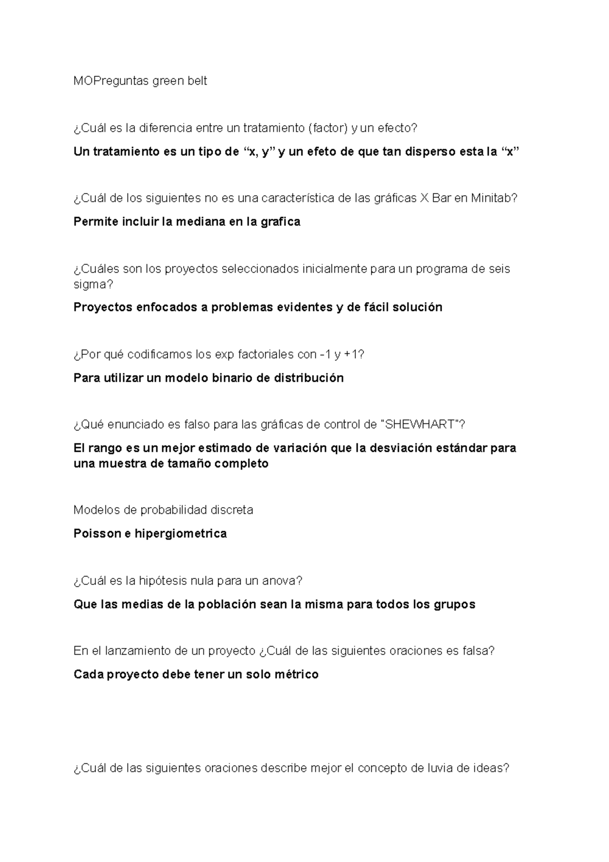 Preguntas green belt - Resumen Seis sigma - MOPreguntas green belt ...