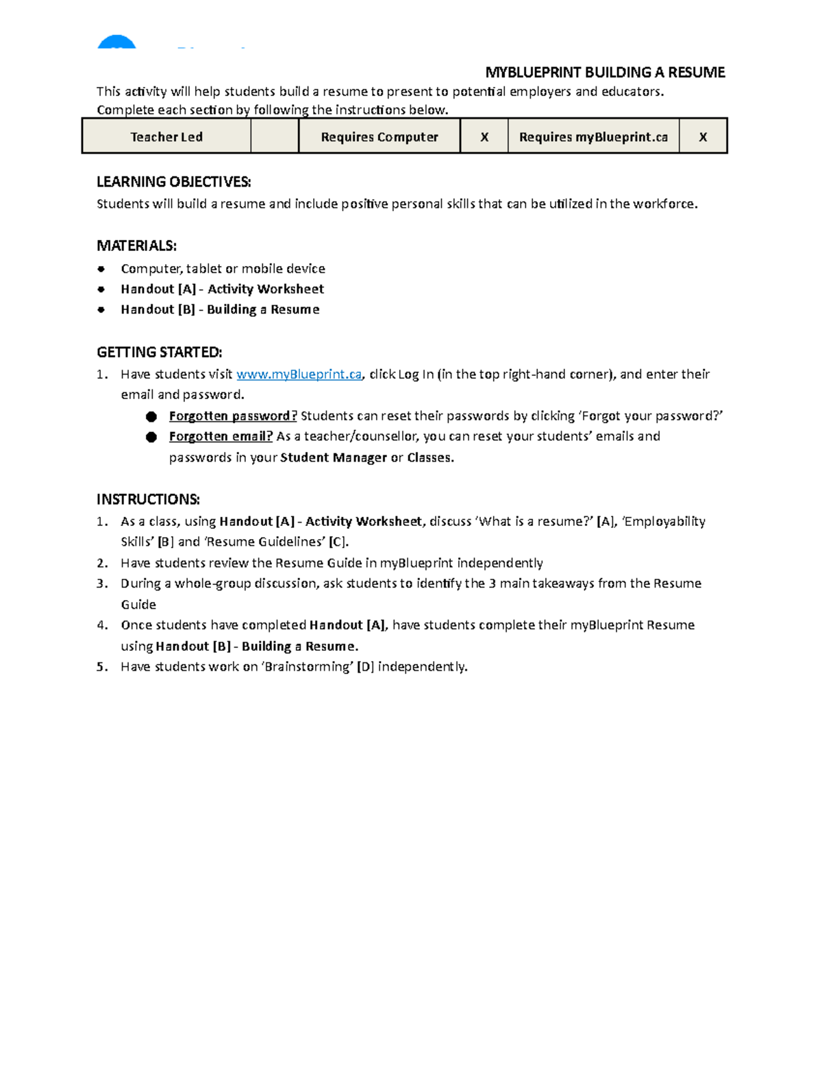 Resume Building Activity - Human Resource - This activity will help ...