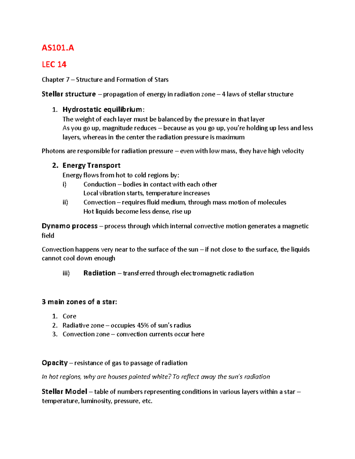 AS101.A - Lec 14 - lecture notes - AS101 LEC 14 Chapter 7 – Structure ...