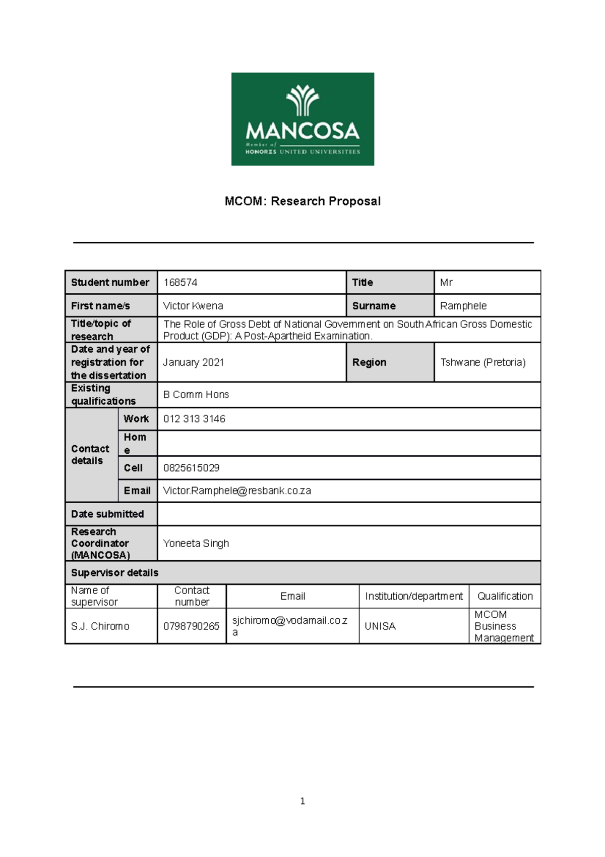 Chapter 2 Literature Review - MCOM: Research Proposal Student number 168574 Title Mr First name ...