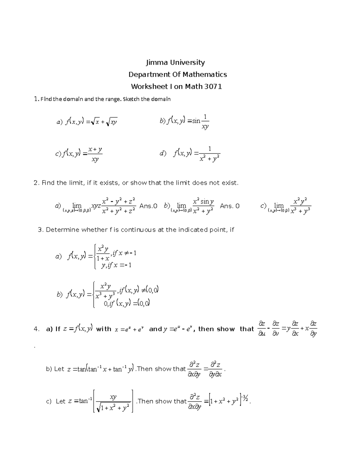 Applied Work sheet II - all about it - Jimma University Department Of ...