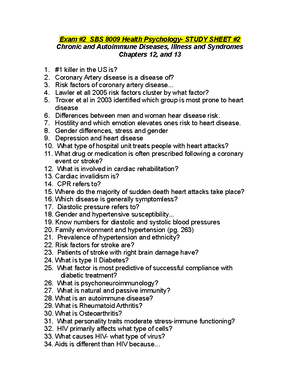 Health pysch study sheet exam 1 - Health Psychology Exam #1 Study Sheet ...