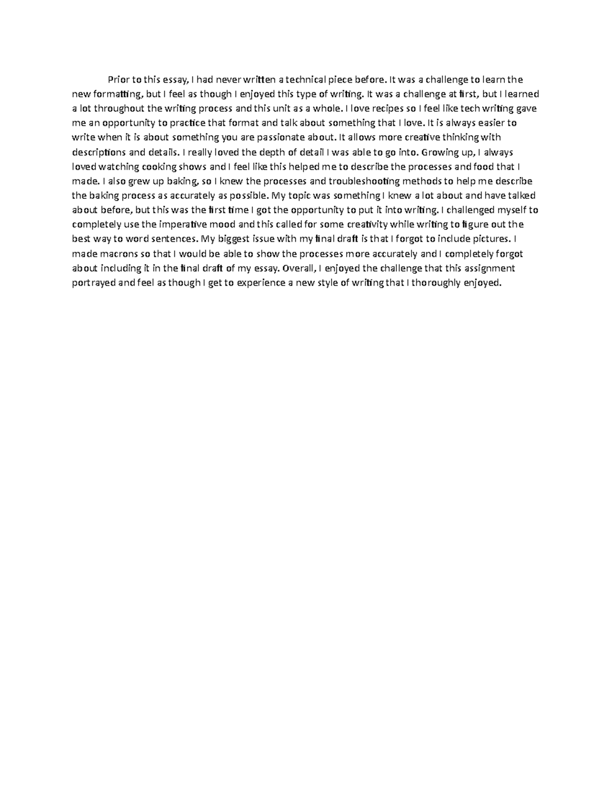 Tech Essay Reflections - Prior to this essay, I had never written a technical piece before. It ...