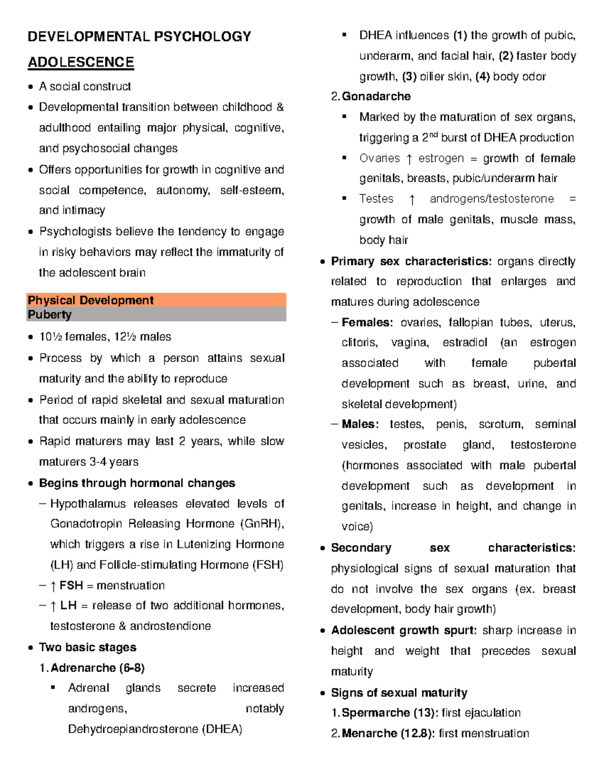 Devpsy Finals Reviewer - DEVELOPMENTAL PSYCHOLOGY ADOLESCENCE • A ...
