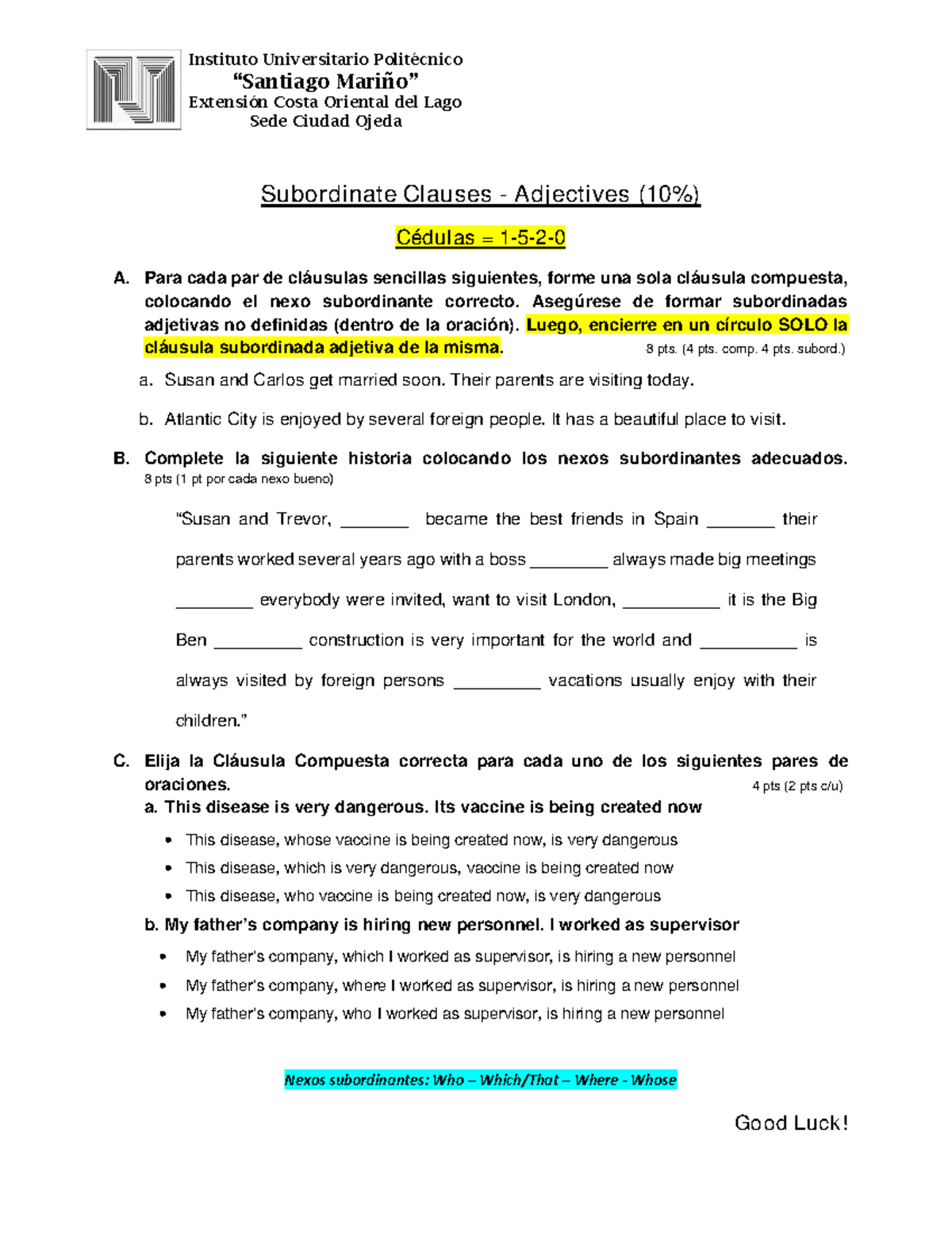 English I - Adjective Subordinate - 1,5,2,0 - Subordinate Clauses ...