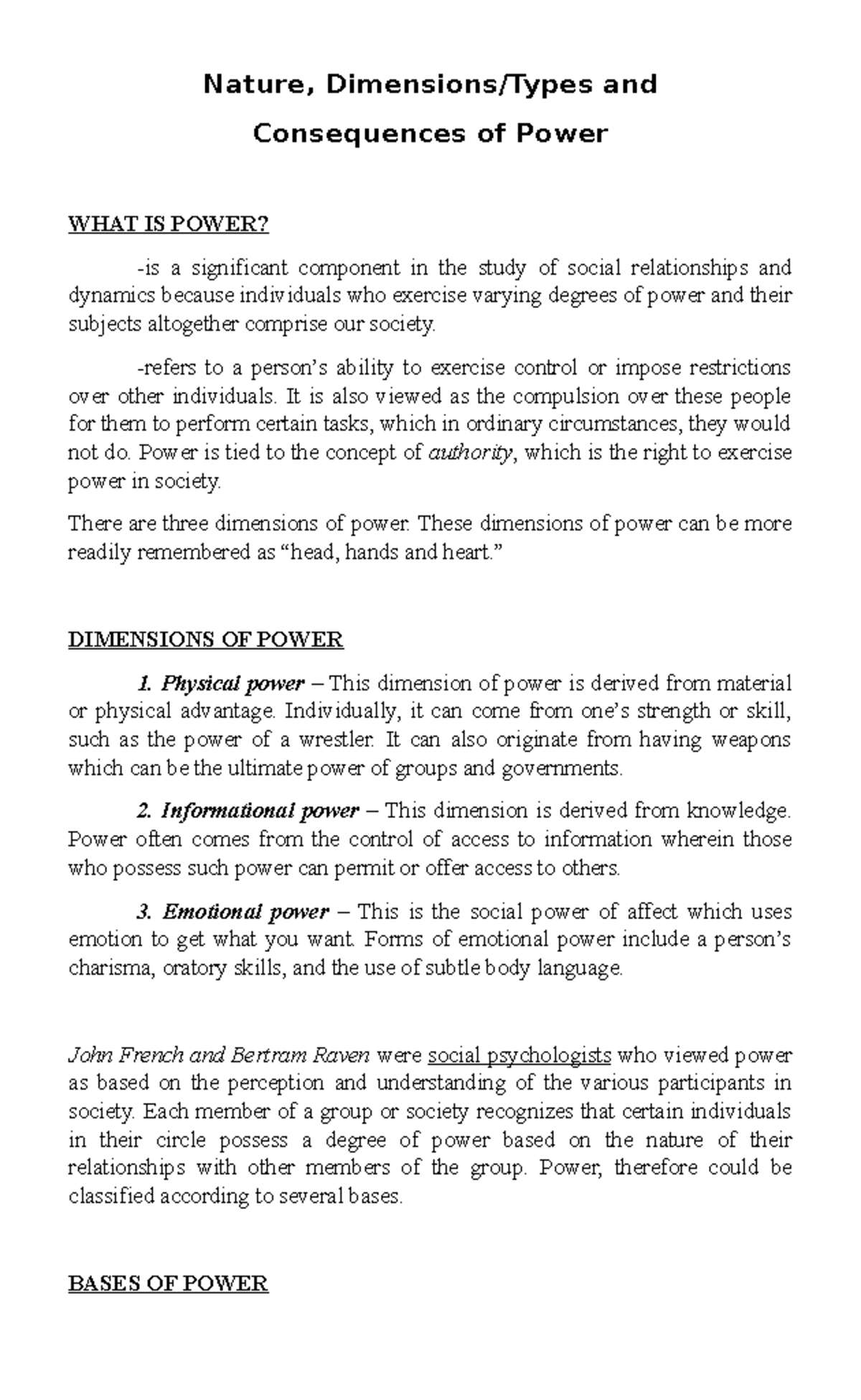 All about Power - Personal use - Nature, Dimensions/Types and ...