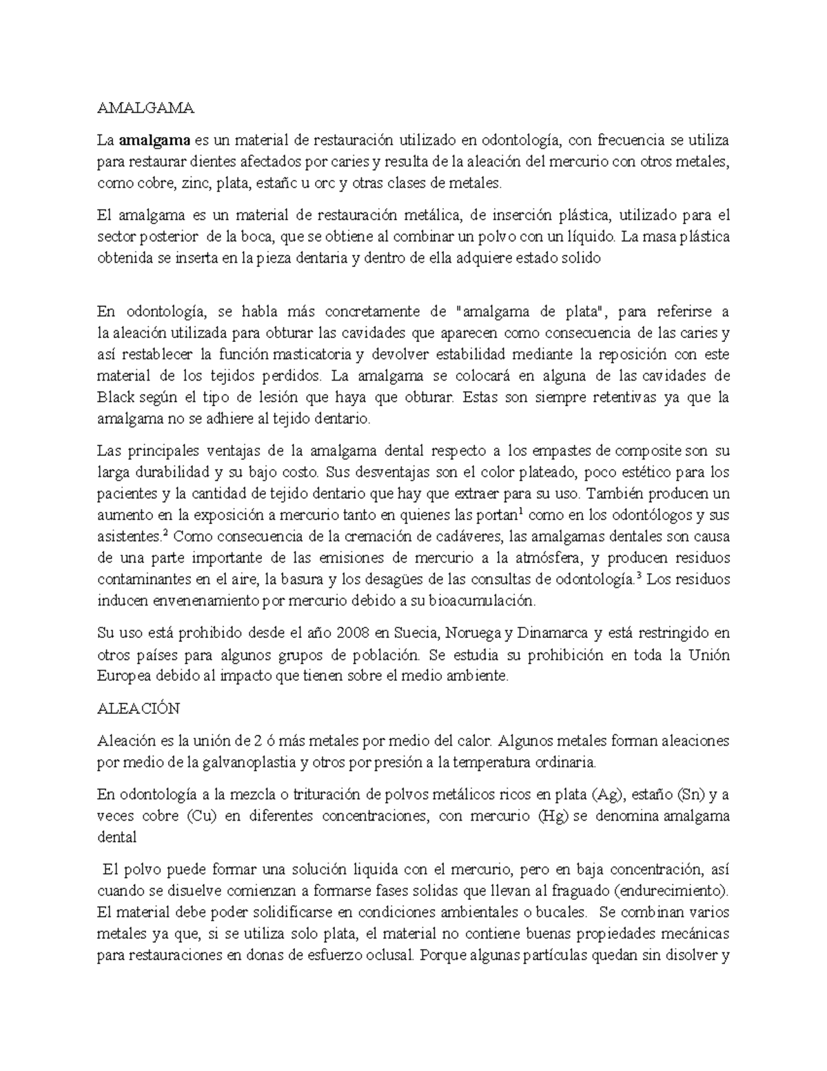 Amalgama - qwerf - AMALGAMA La amalgama es un material de restauración ...