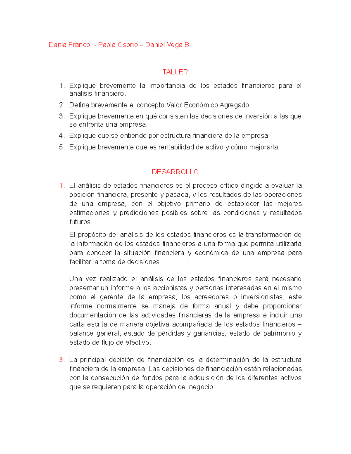 Taller finanzas - Nota: 5,0 - Dania Franco - Paola Osorio – Daniel Vega ...