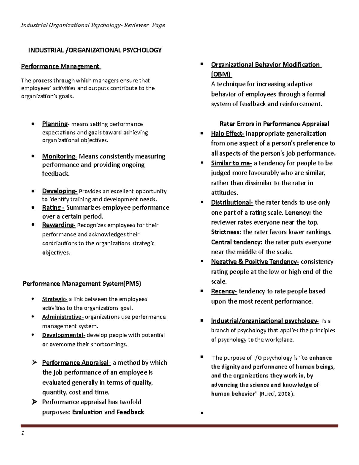 IO- Reviewer - INDUSTRIAL /ORGANIZATIONAL PSYCHOLOGY Performance ...