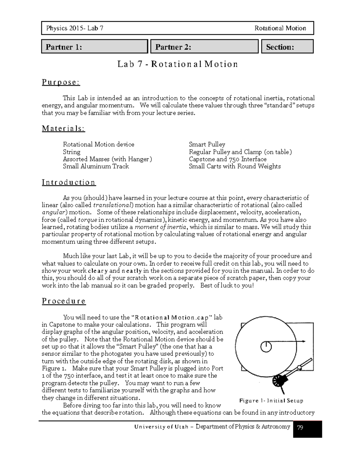 12 Lab 7- Rotational Motion - Lab 7 - Rotational Motion Purpose: This ...