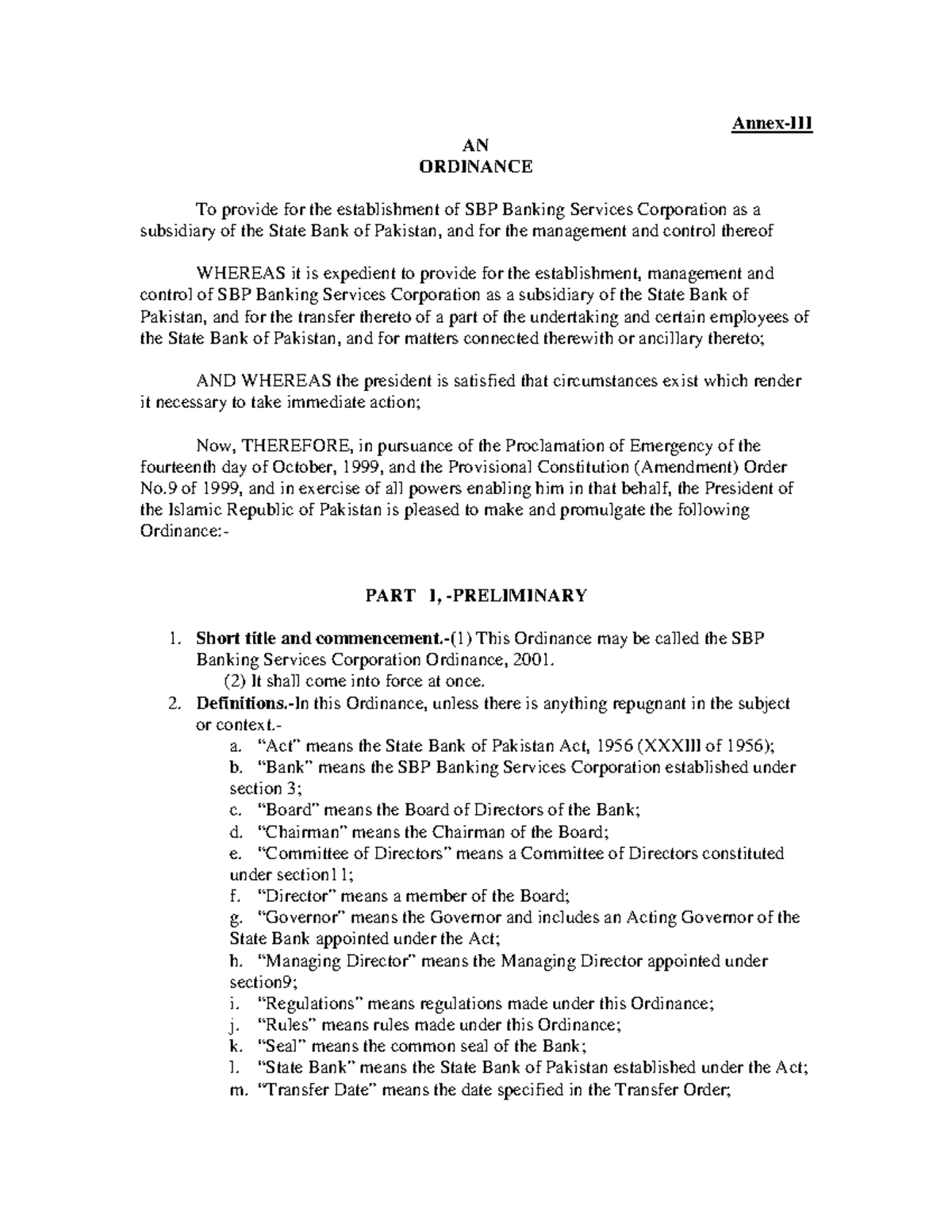 Ordinance - Helpful for general knowledge - Annex-III AN ORDINANCE To ...