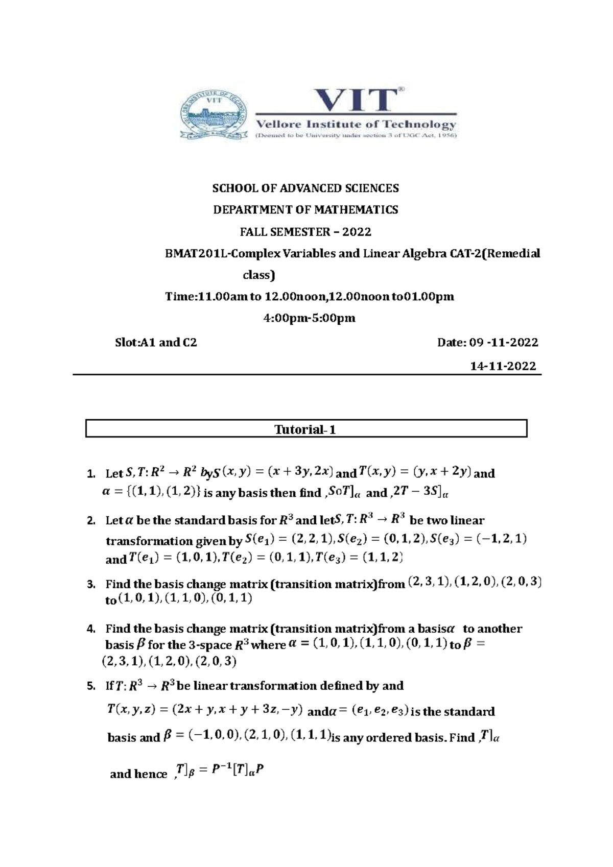 CAT-2-Remedial -BMAT201L-A1 and C2 - SCHOOL OF ADVANCED SCIENCES ...