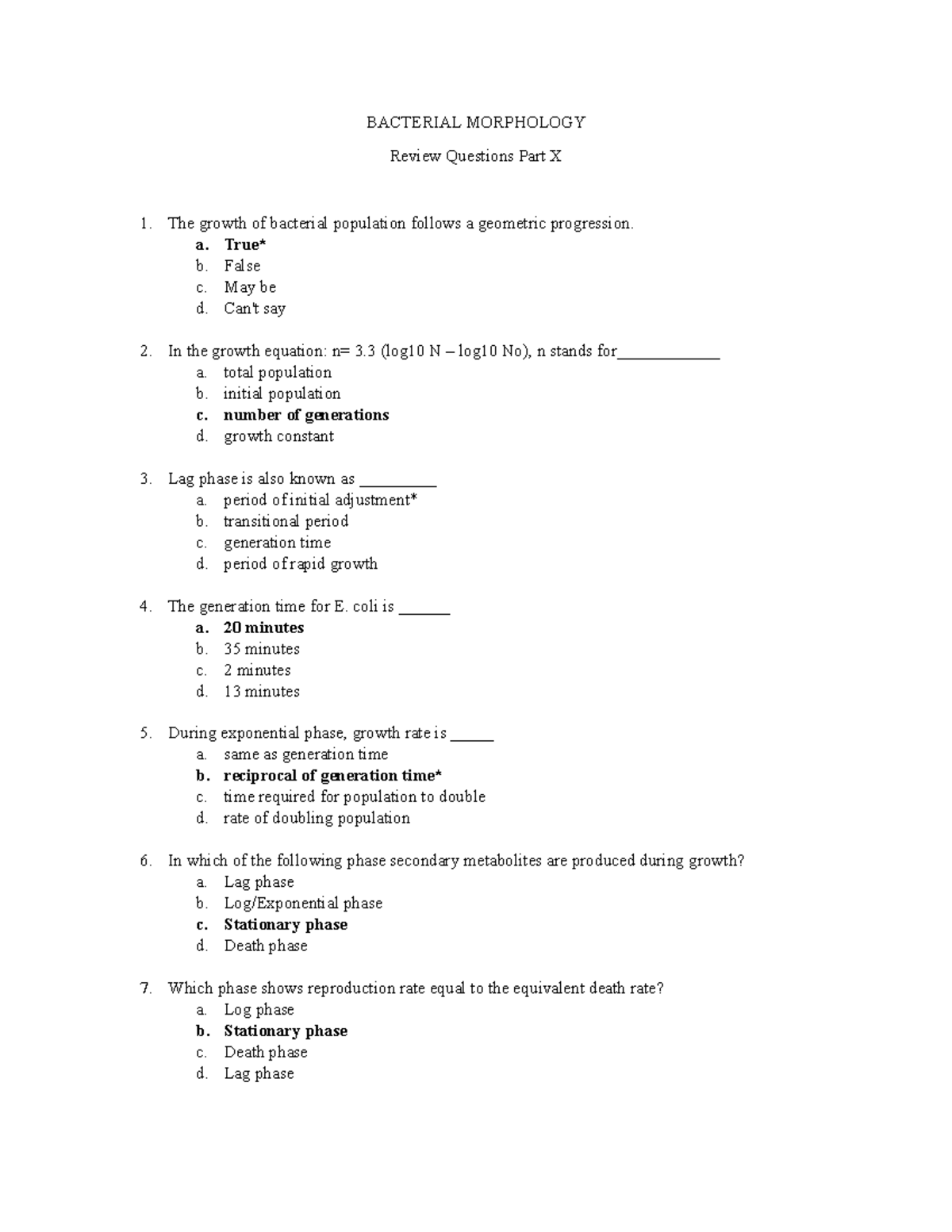 Bacterial Morphology PART 10 - BACTERIAL MORPHOLOGY Review Questions ...