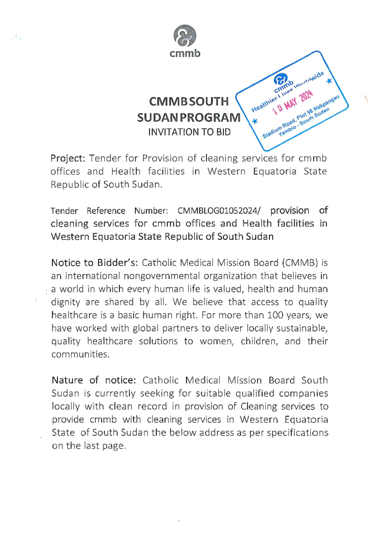 Tender Document for the Provision of Cleaning Services for CMMB Offices ...
