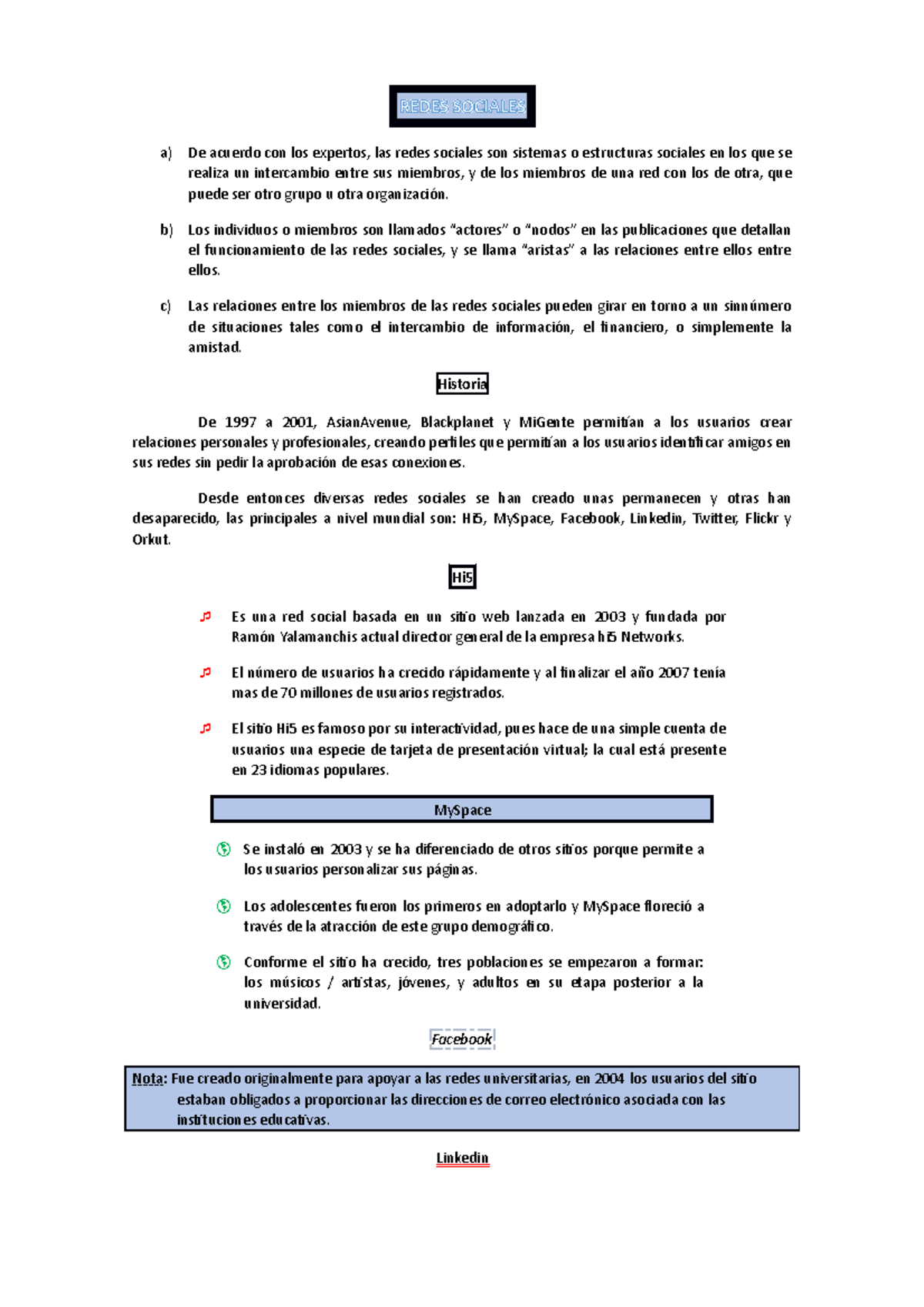 Word2016-TP2- Obligatorio - REDES SOCIALES a) De acuerdo con los expertos, las redes sociales ...