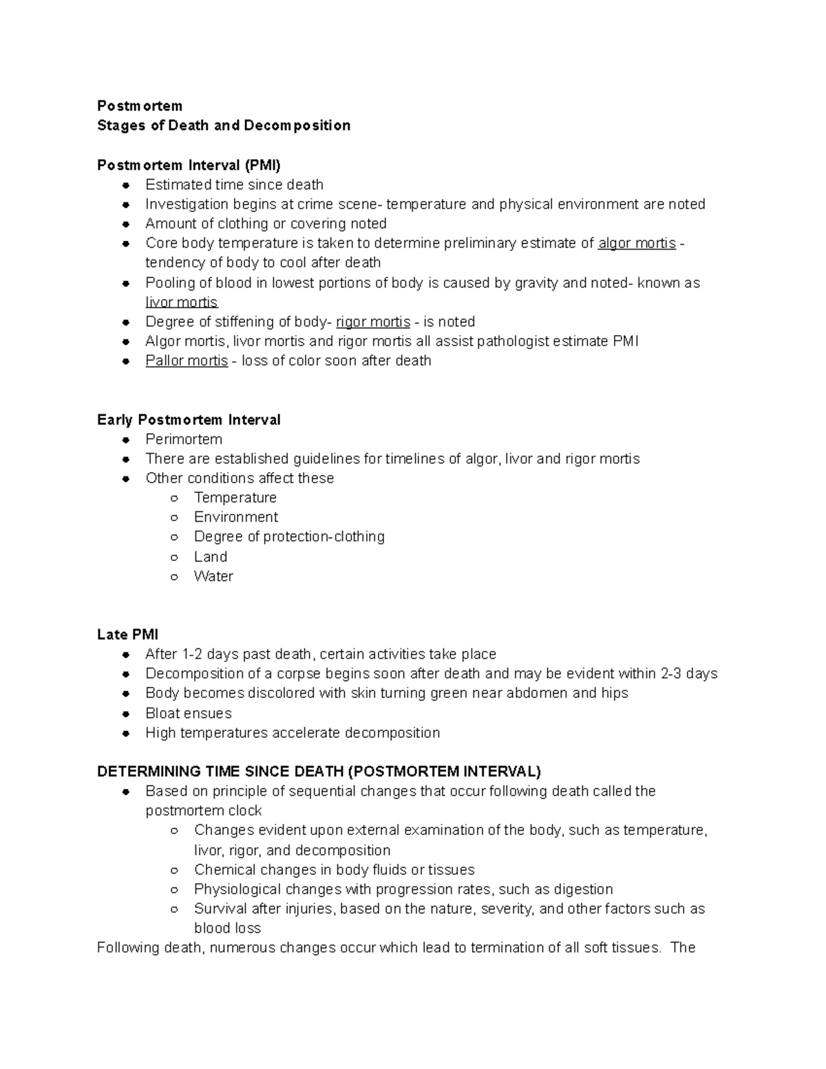 FIS 20500 Post Mortem - Postmortem Stages of Death and Decomposition ...