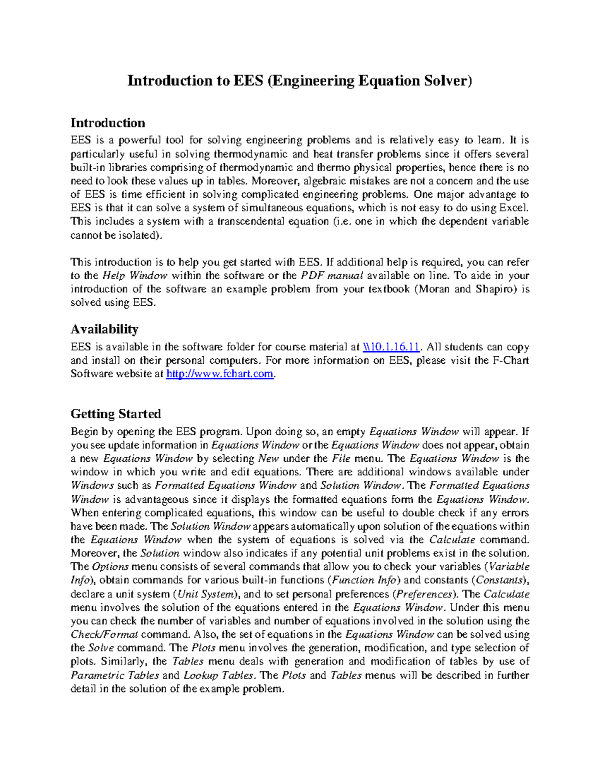 Introduction to EES - Lecture notes 1 - Introduction to EES ...