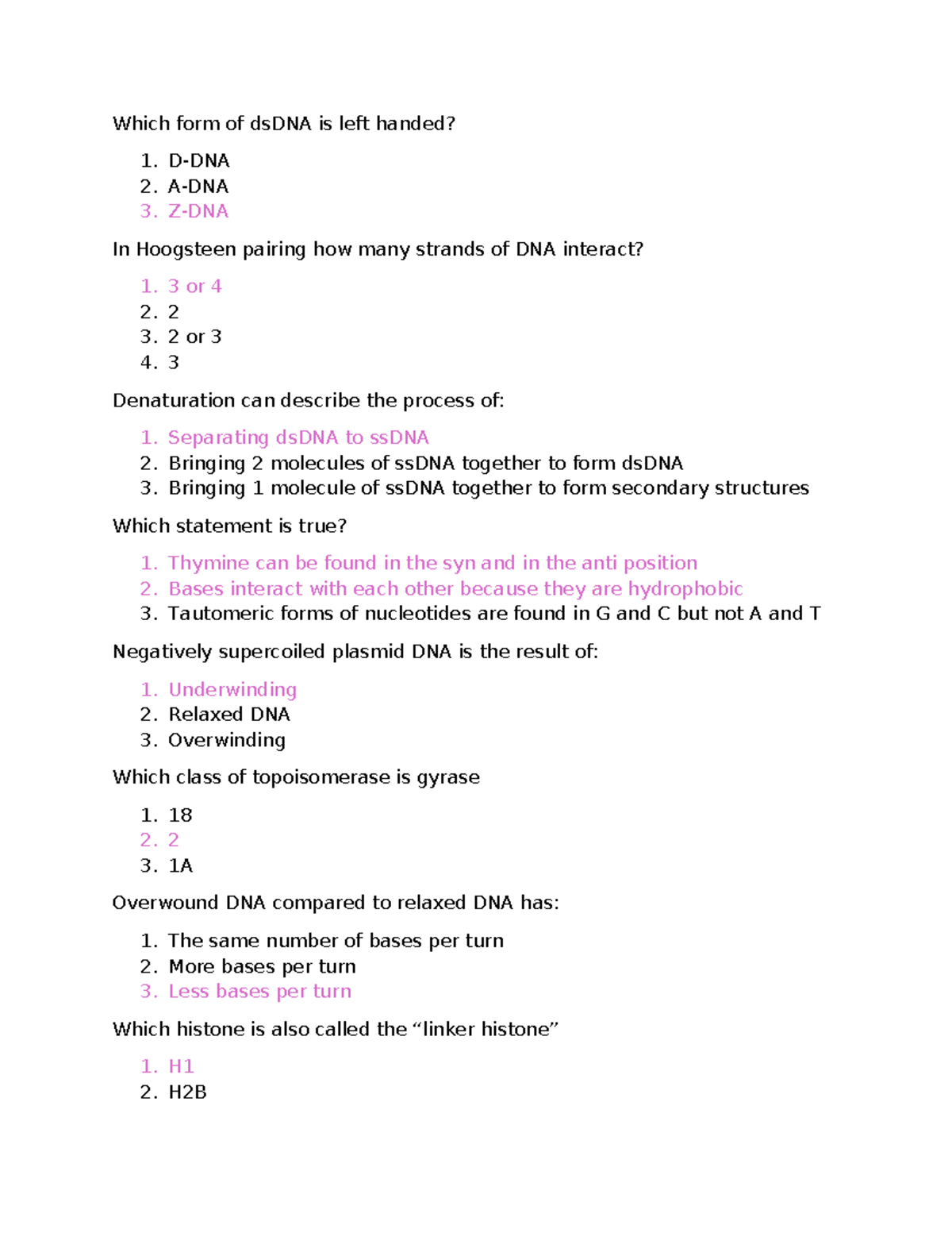 Molecular Genetics- Exam 1 quizzes - Which form of dsDNA is left handed ...