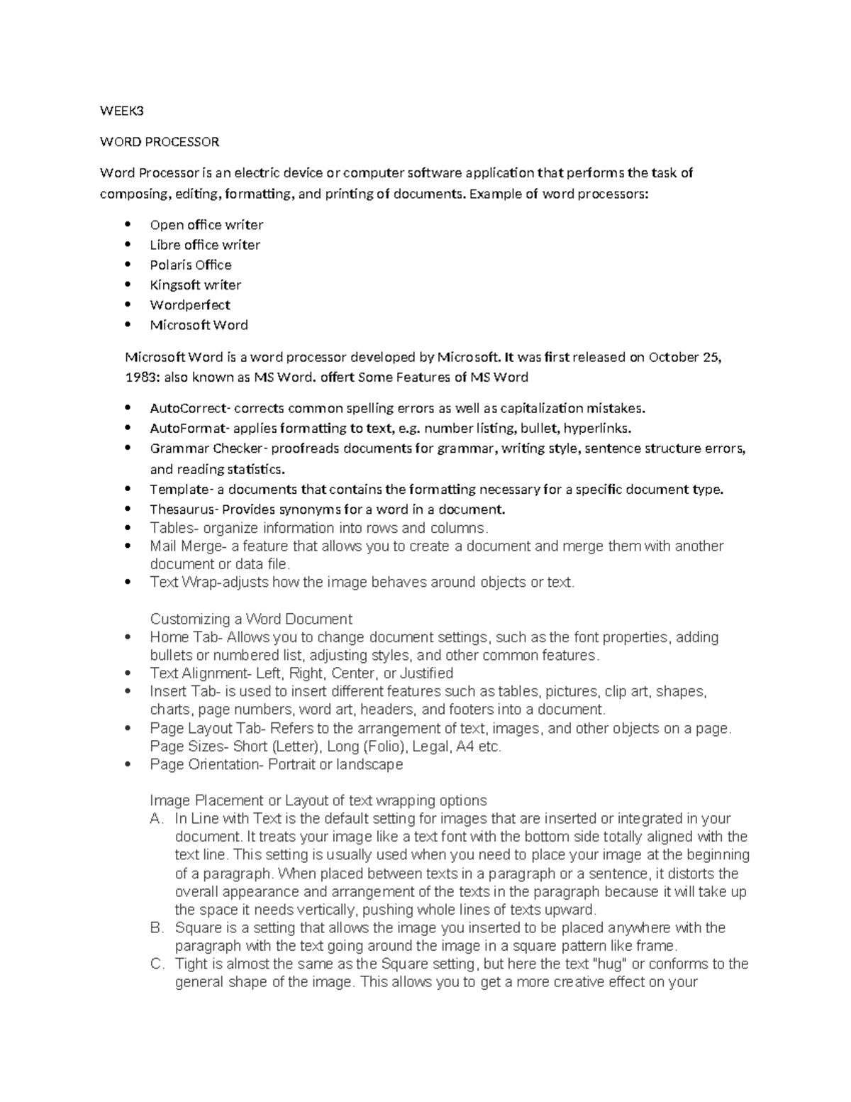 Emptech-Lesson-3 - em tech lesson 3 - WEEK WORD PROCESSOR Word Processor is an electric device ...