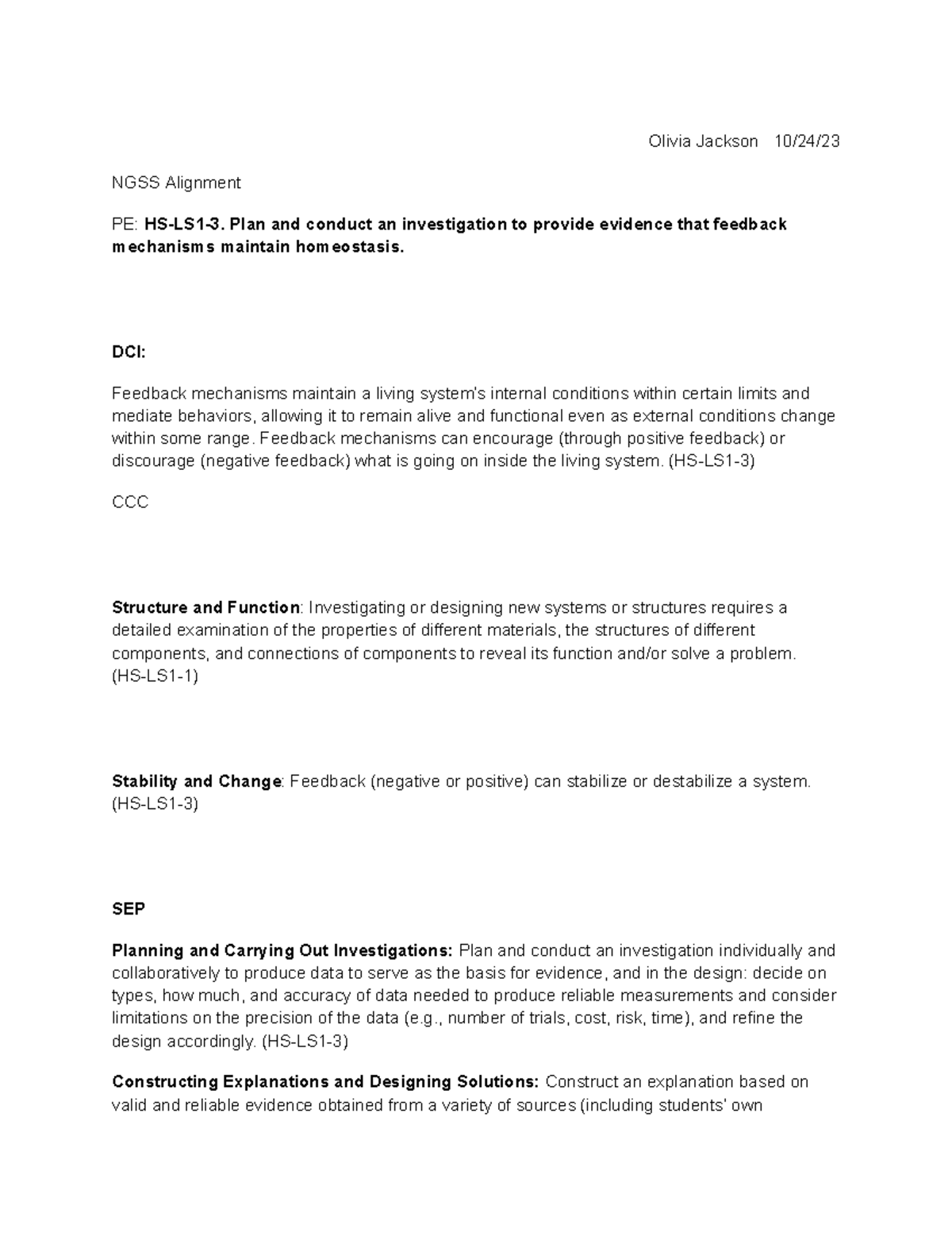 Diffusion and Osmosis Lab - Olivia Jackson 10/24/ NGSS Alignment PE: HS ...