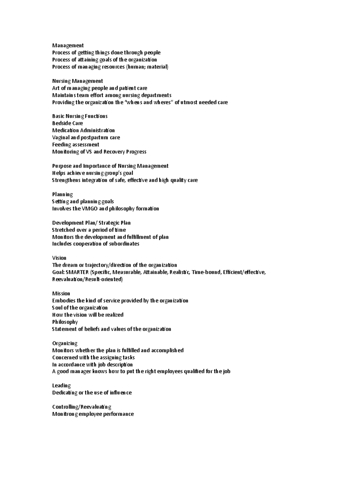 Management - Notes from f2f lecture - Management Process of getting ...