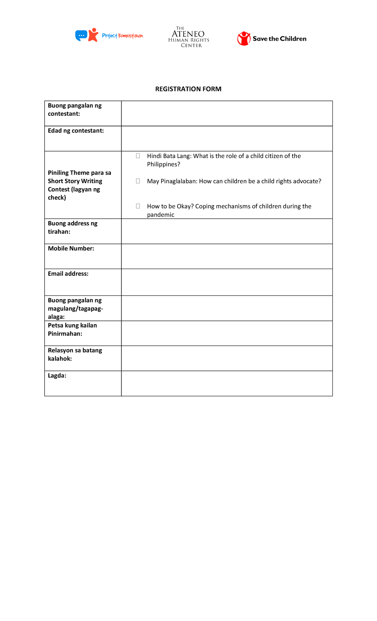 2021 Registration and Consent Form Short Story Contest - REGISTRATION ...