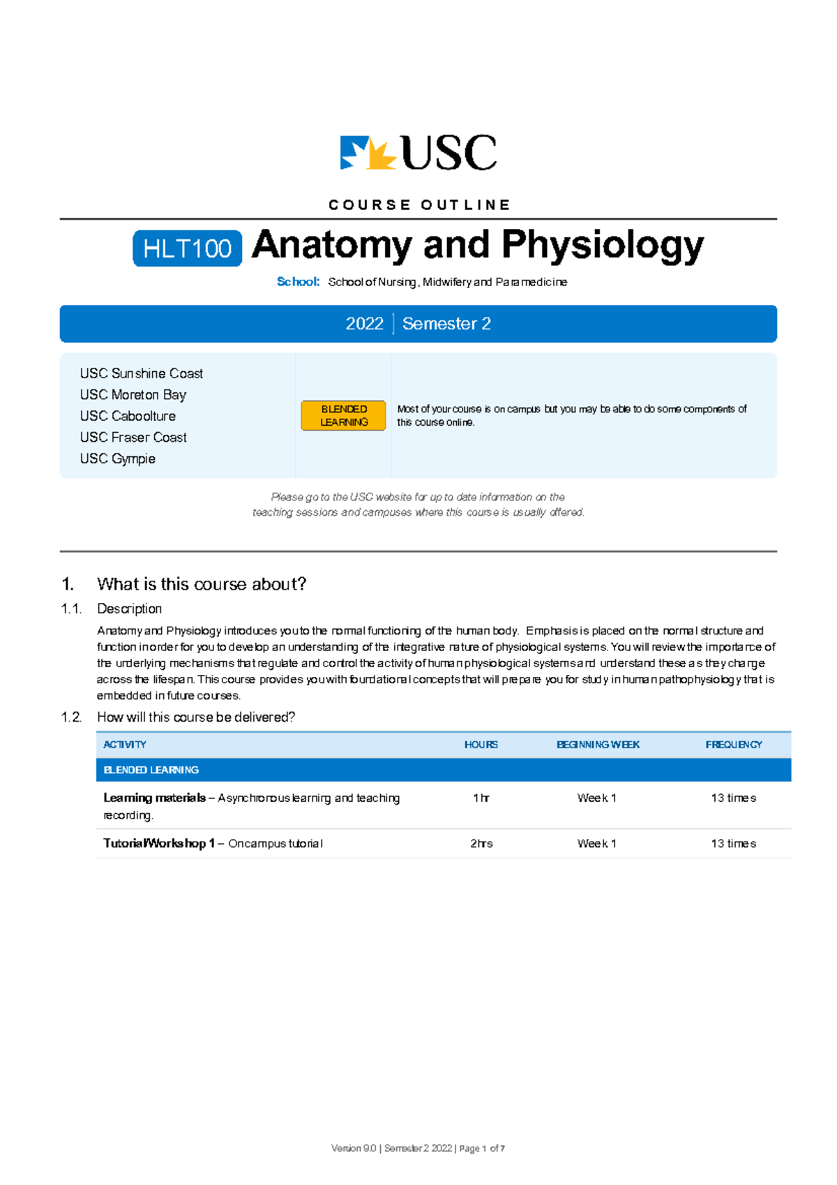 HLT100 Course Outline Semester 2 2022 - C O U R S E O U T L I N E ...