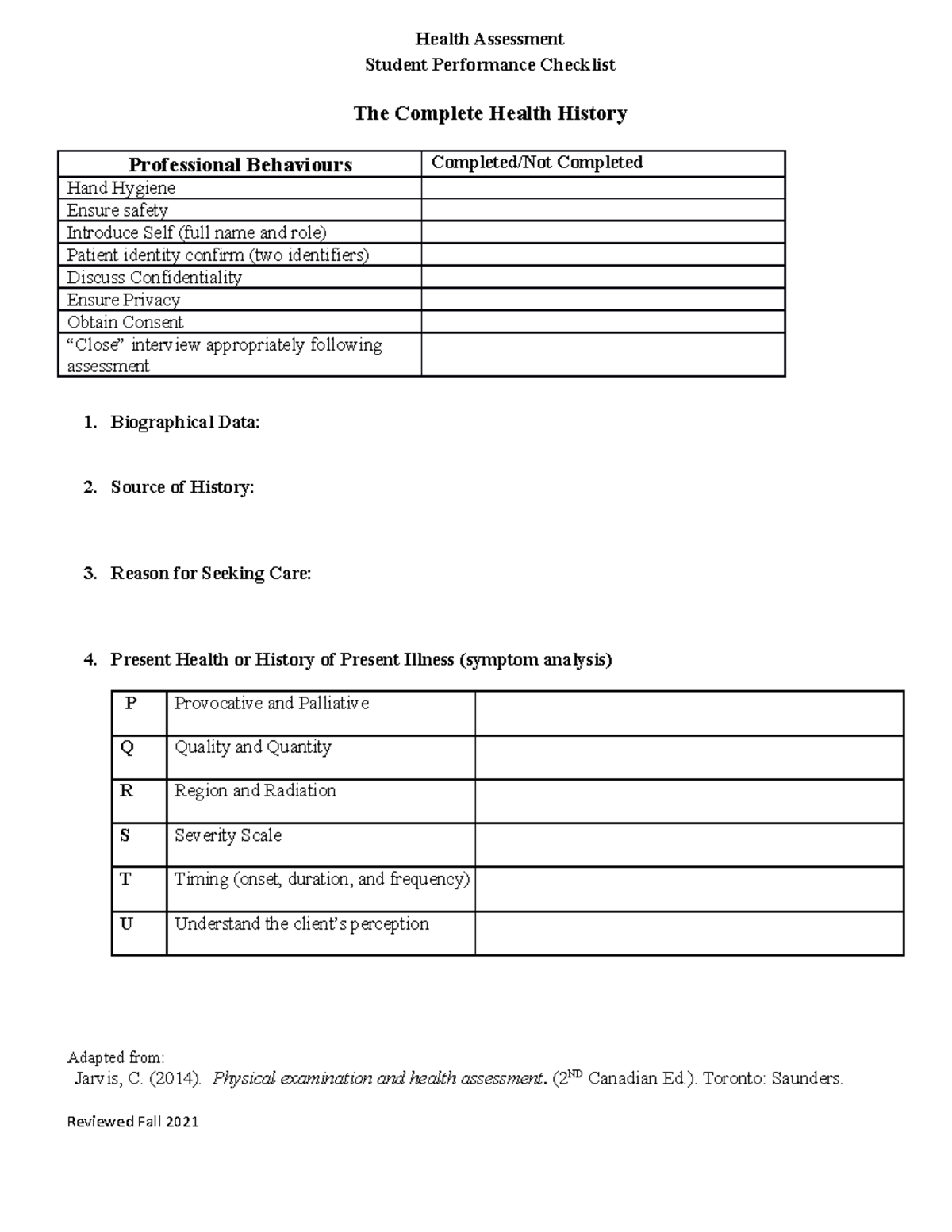 The Complete Health History Checklist Fall 2021 - Student Performance ...