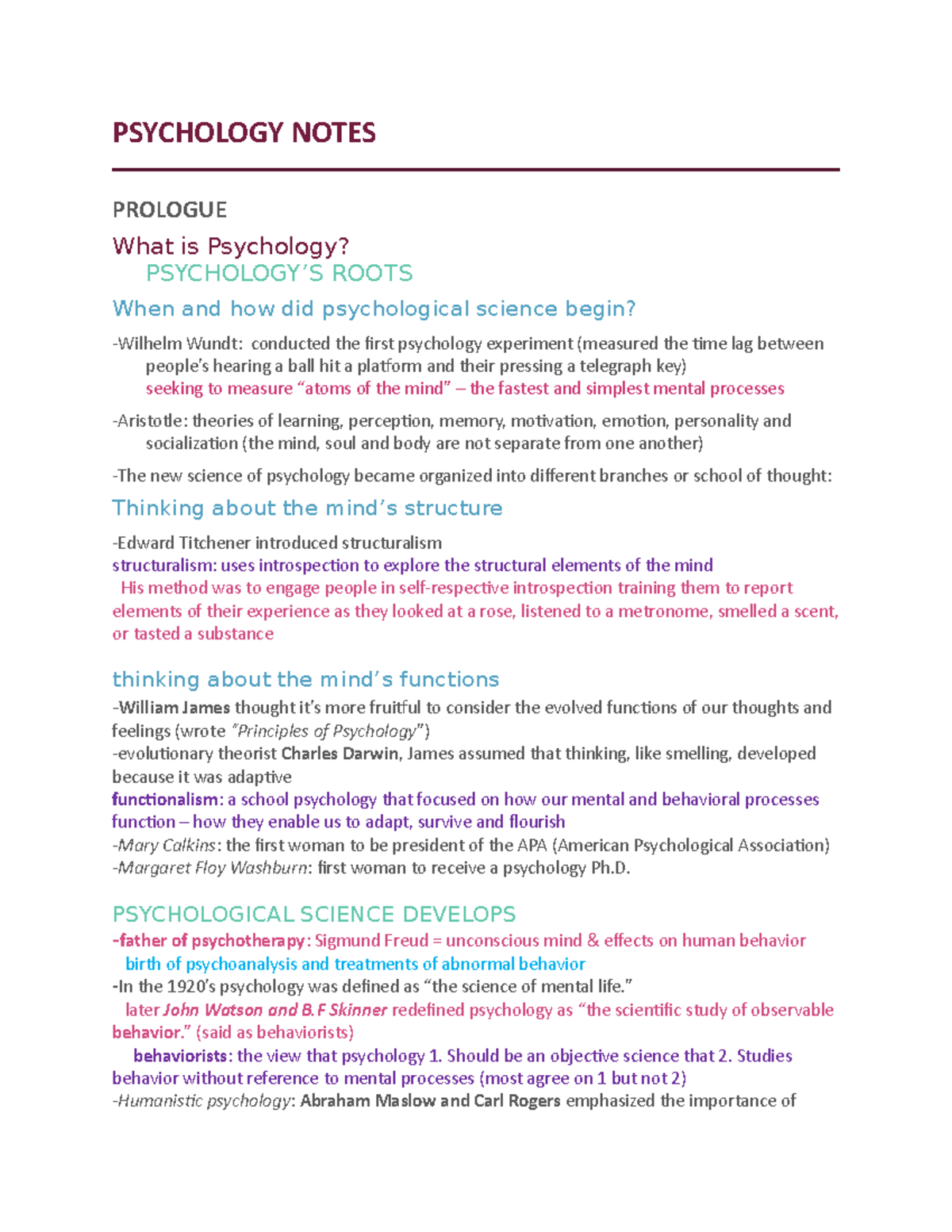 Psychology Notes (Autosaved) - PSYCHOLOGY NOTES PROLOGUE What is ...