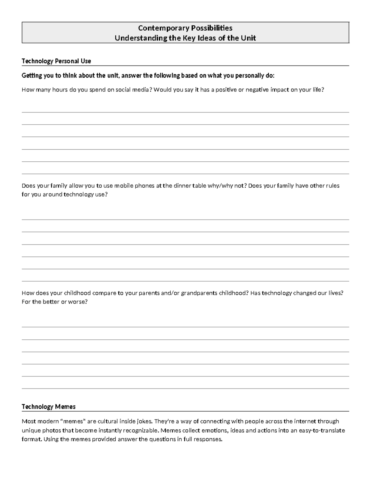 Worksheet - Key Ideas copy - Contemporary Possibilities Understanding ...